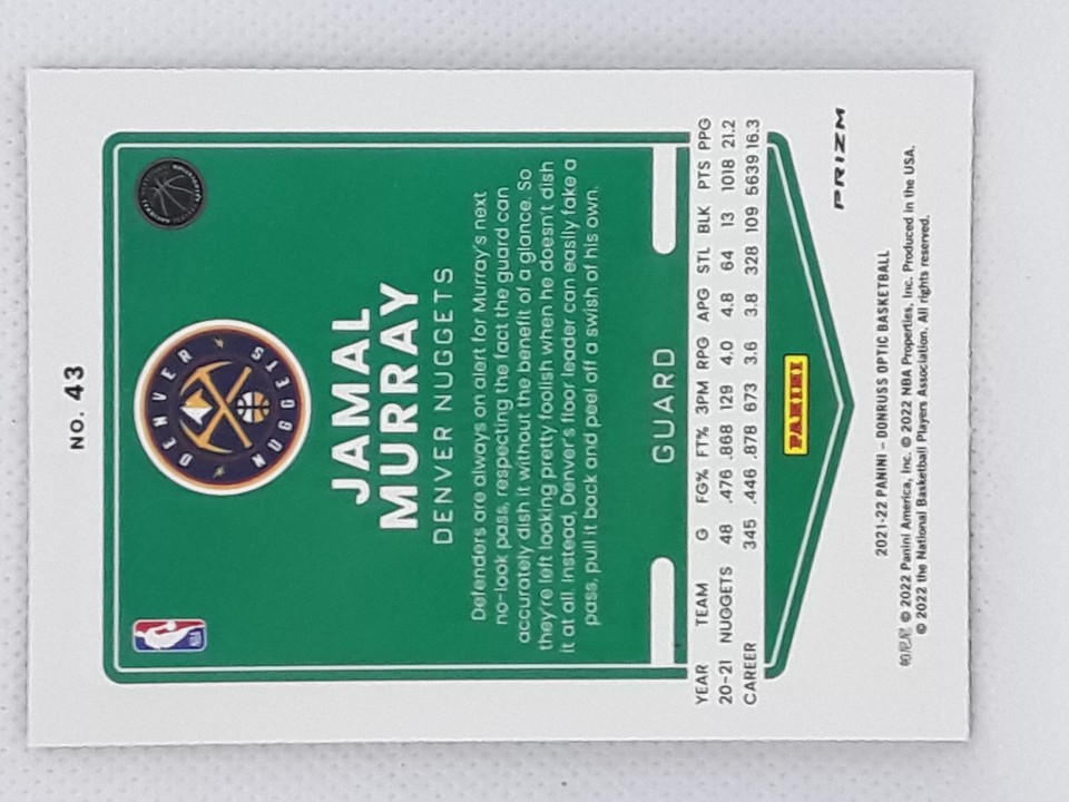 Jamal Murray 2021-22 Donruss Optic - Purple #43 - Denver Nuggets | eBay