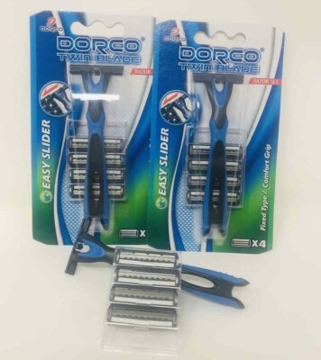 2 x DORCO Twin Blade Razor Set Extra Cartridge Refill Men Shaving Razor ...