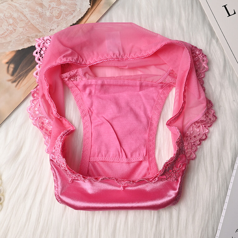 6 Packs Lot Sexy Women Satin Panties Full Briefs Lace Sheer Underwear ...