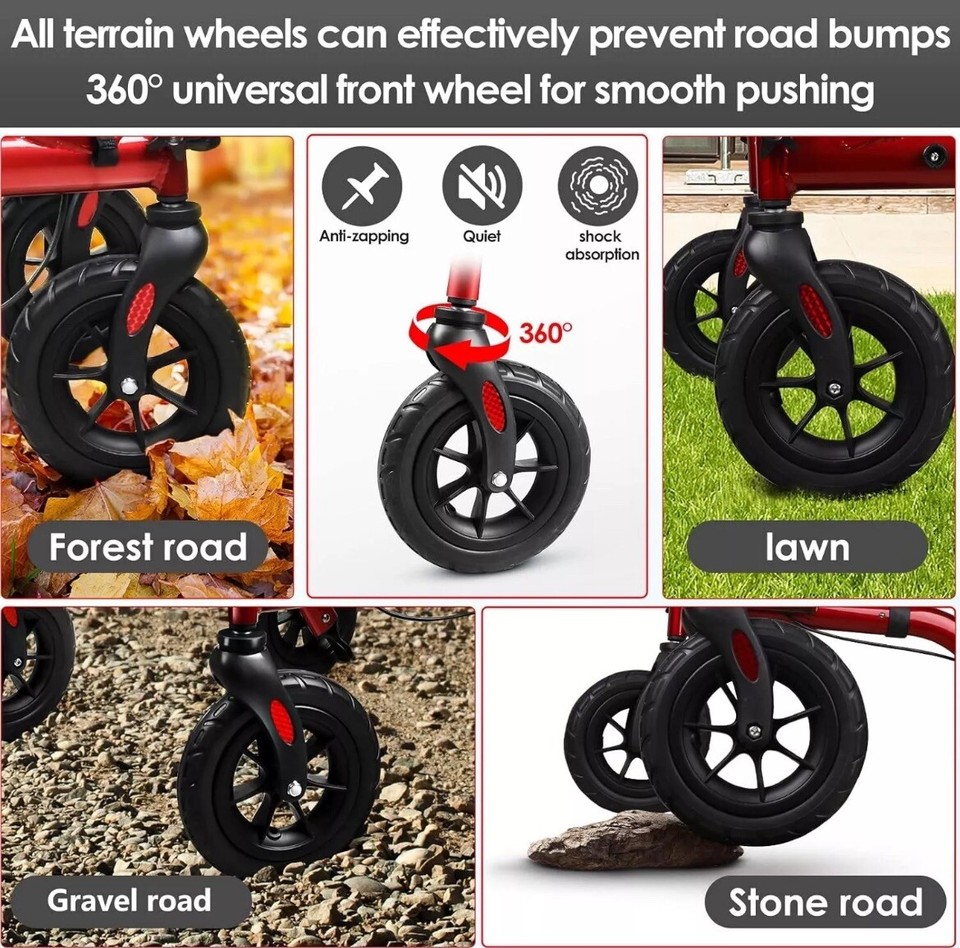 All-Terrain Rollator Walker for Seniors Rubber Wheels Foldable ...