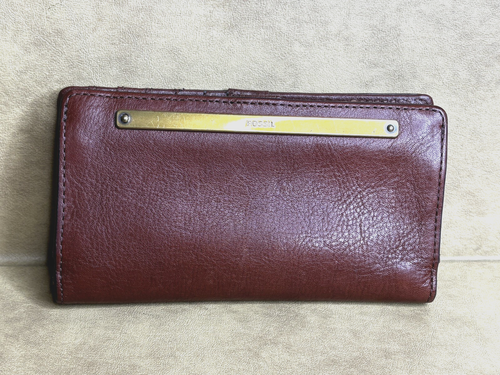 Vintage Fossil Genuine Leather Bi-fold Long Checkbook Brown Wallet Snap ...