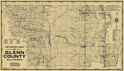 Historic County Map - Glenn County California - Metsker 1936 - 40 x 23 ...