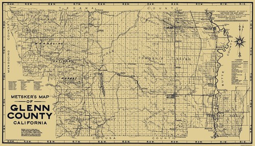 Historic County Map - Glenn County California - Metsker 1936 - 40 x 23 ...
