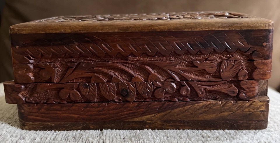 Carved Wood Box Secret Hidden Compartment Puzzle Unique Gift Jewelry ...