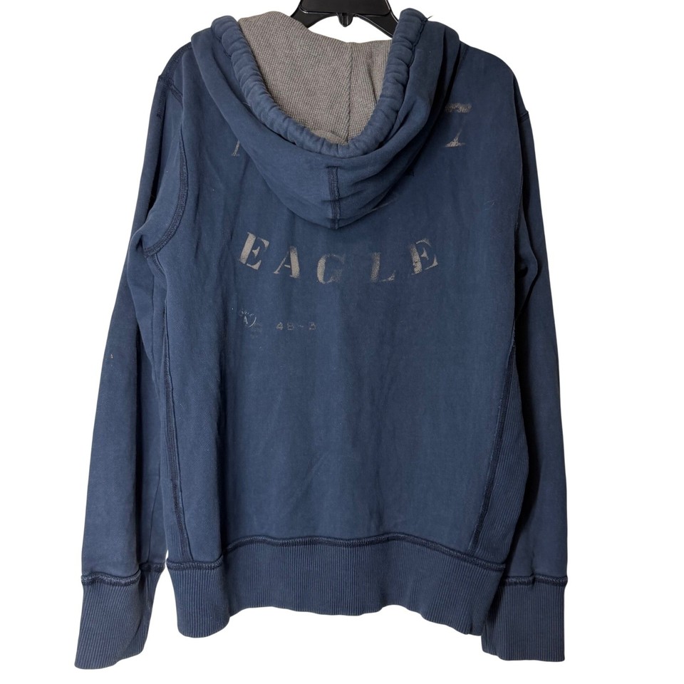 Y2K American Eagle Full Zip Up Hoodie Mens Medium Blue Embroidered ...