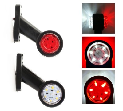 2x Short Stalk 12V 24V Side LED Red & White Marker Lights Truck Trailer ...