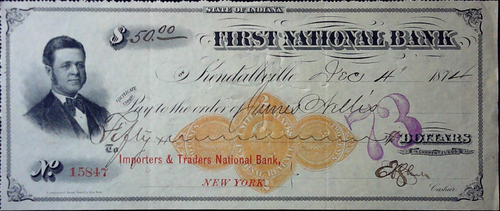 First National Bank NYC 1857 Check With Portrait Revenue Stamp Embossed ...
