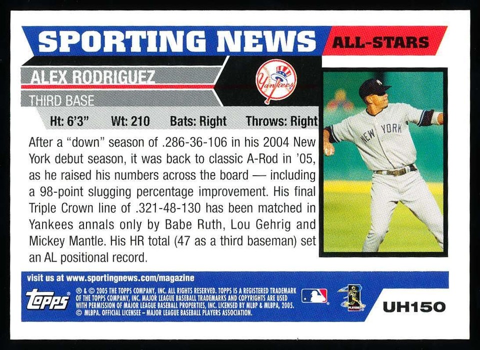 Alex Rodriguez 2005 Topps Updates & Highlights Card# UH150 | eBay