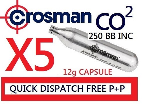 Crosman co2 X 5 12g Capsules CO2 Powerlet Cartridge Gas Air 250 silver ...