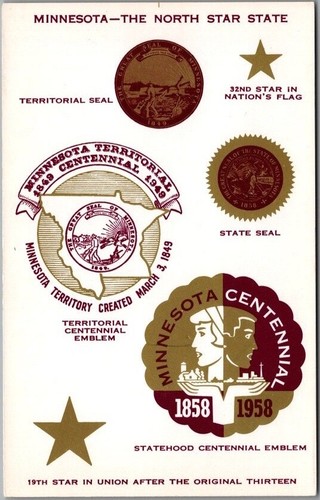 1958 MINNESOTA CENTENNIAL Postcard State Seals - Minneapolis Post Card ...