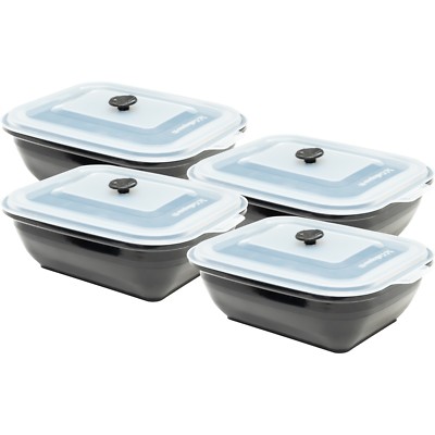 Collapse-it 4-Piece Silicone Food Storage Containers Black Rectangle ...