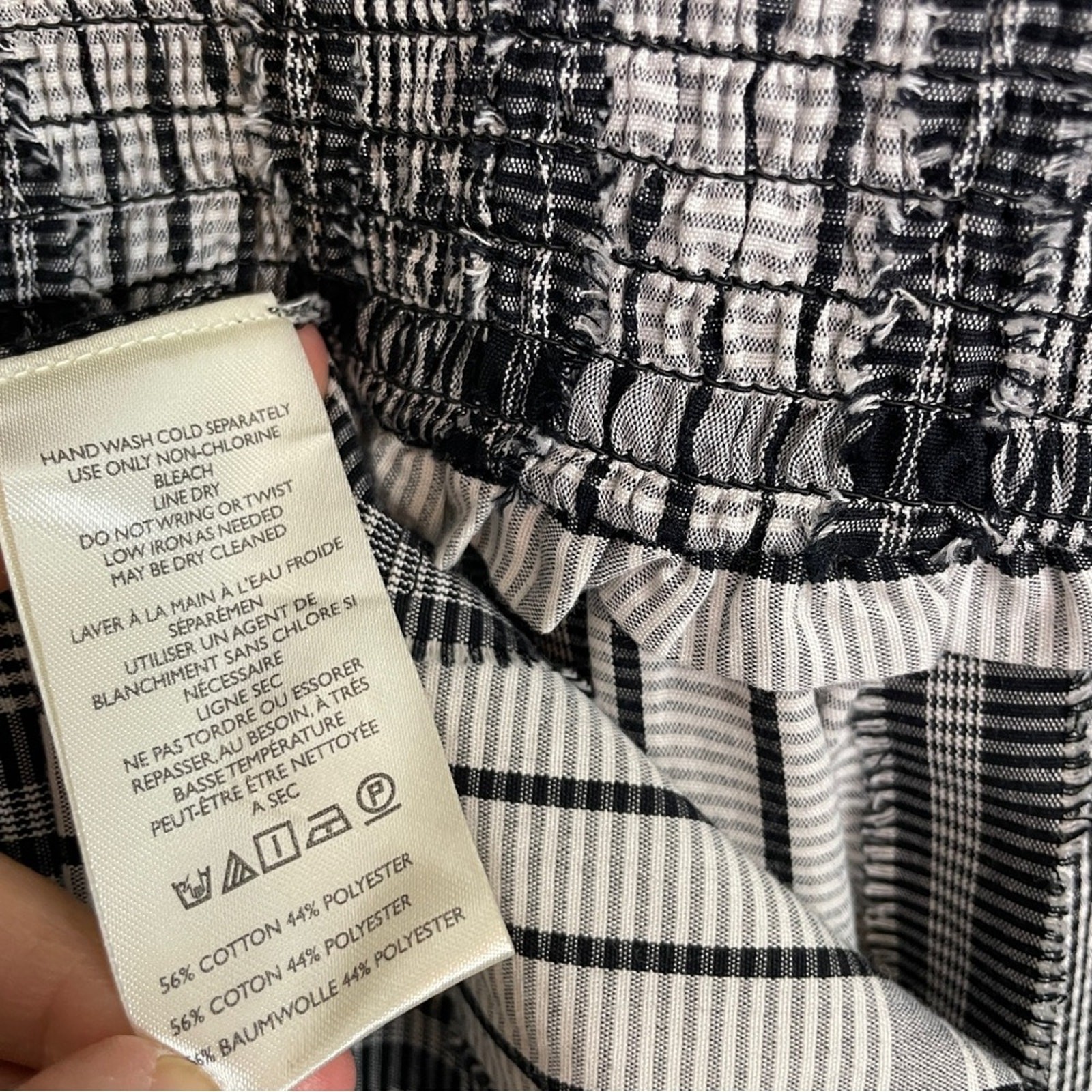 Anthropologie Plaid Black White Smocked Midi Shirt Dress Short Sleeve ...