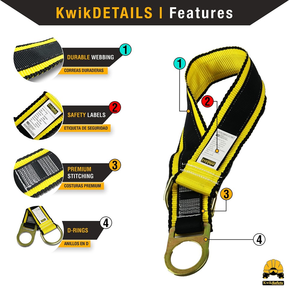 KwikSafety Gibbon Grip 3ft Safety Anchor Cross Arm Strap 2 Pack OSHA ...