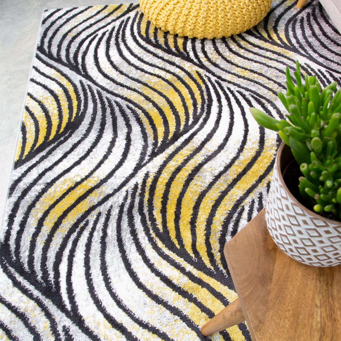 Yellow Mustard Rugs for Living Room Modern Geometric Ochre Grey Soft ...