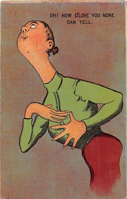 1908 Comic PC of Dramatic Old Spinster Lady - Oh! How D'Love You None ...