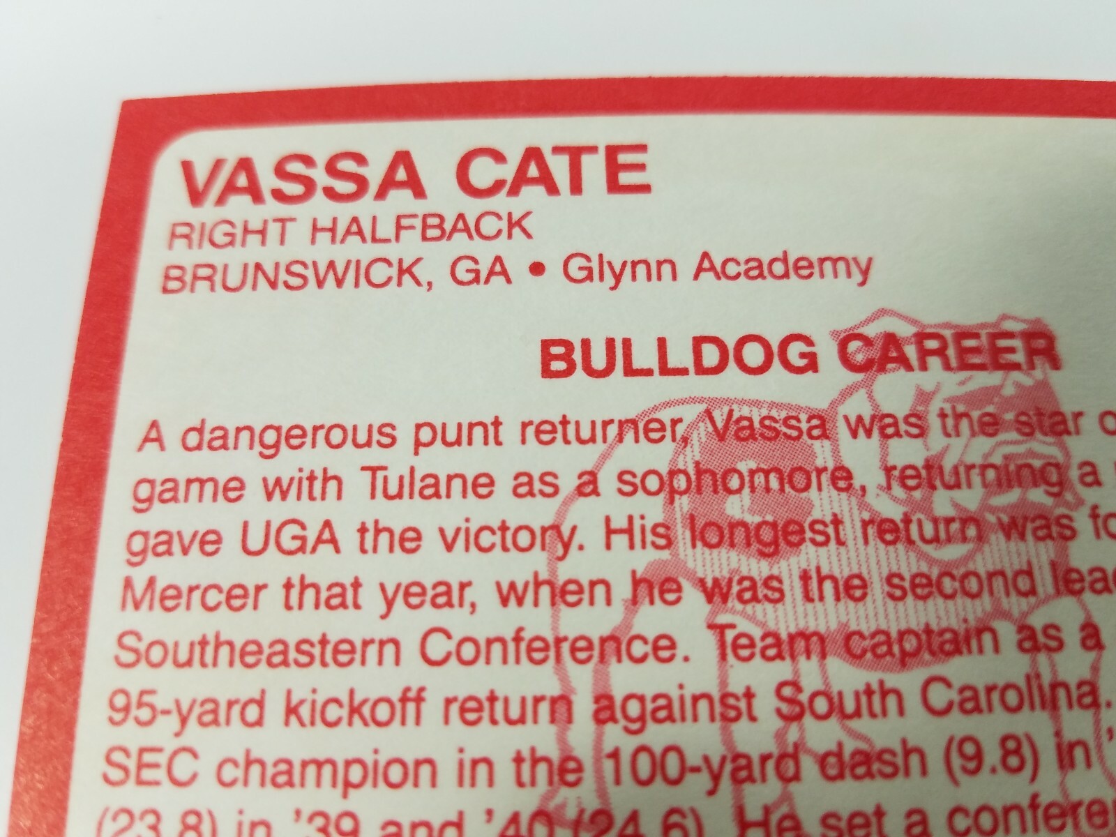 Vassa Cate 1989 Collegiate Collection UGA Georgia Bulldogs Football ...