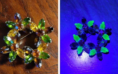 Weiss Like Rhinestone Wreath Brooch In Ambers And Blues Uranium | eBay