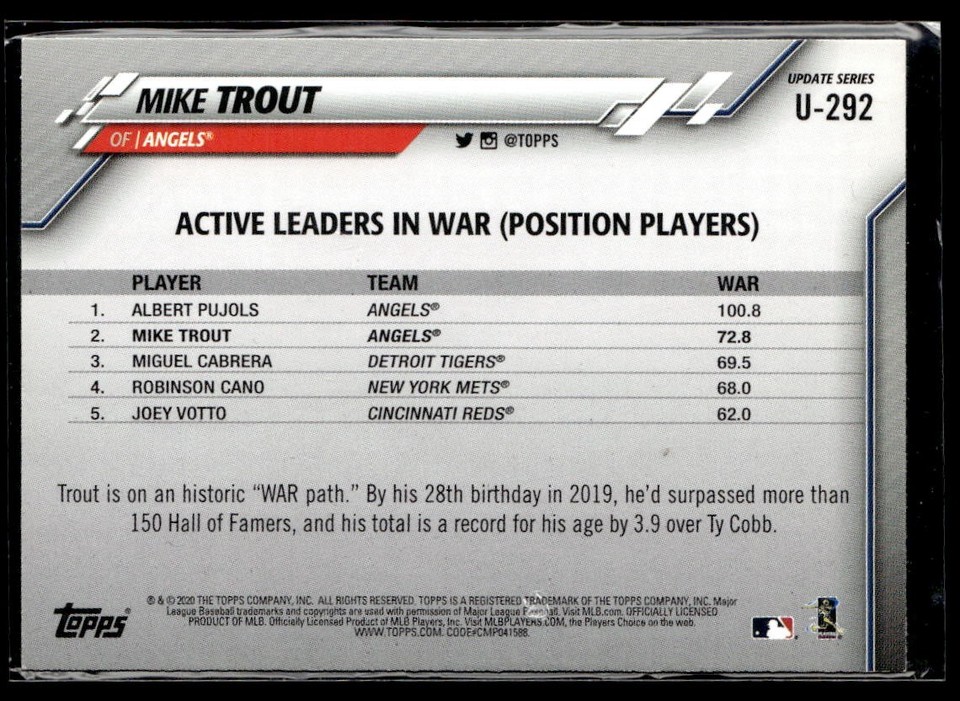2020 Topps Update #U-292 Mike Trout Angels Baseball Card 0203E | eBay