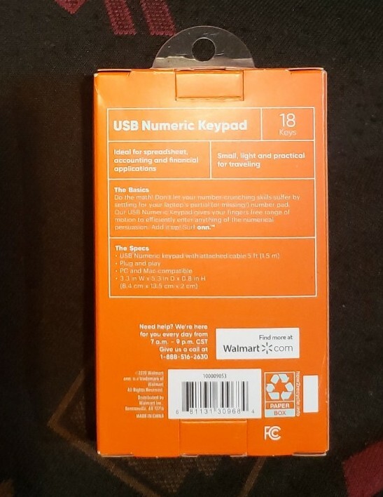 Onn Surf Black 18 Keys PC And Mac Compatible Attached Cable USB Numeric ...