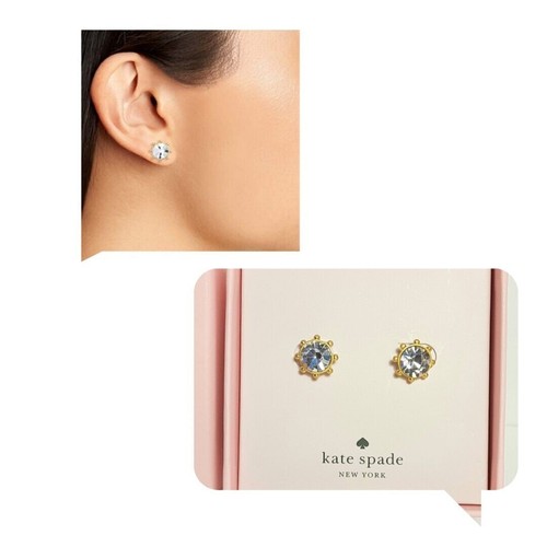 KATE SPADE FLYING COLORS CLEAR CRYSTAL GOLD BEZEL STUD EARRINGS new IN ...