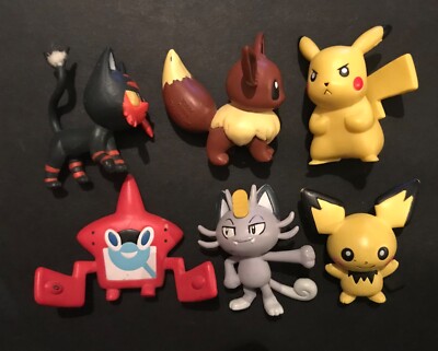 6 X TOMY Pokemon Figure RotomDex Eevee Litten Pichu Pikachu Alolan ...