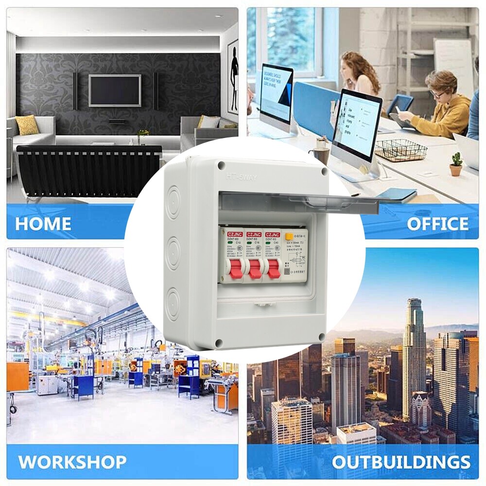5 Way Garage IP65 Weatherproof Consumer Unit Enclosure 40A 30mA RCD MCB ...