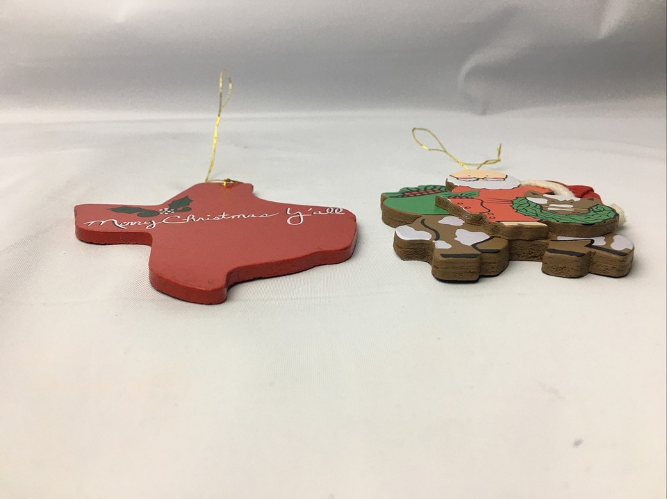 TEXAS Shaped Christmas Ornament & Santa Clause w/Horse-Wooden Cowboy ...