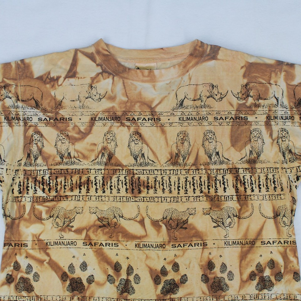 WALT DISNEY AOP Kilimanjaro Safaris Vtg 90s All Over Print T-SHIRT Men ...