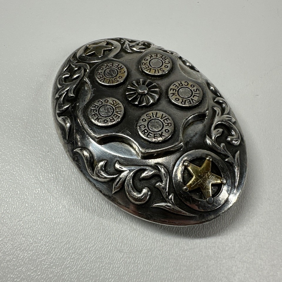 Silver Creek Belt Buckle Gun Bullets Western Two Tone Flower Swirl Gun ...