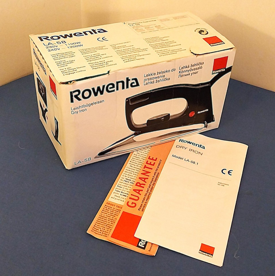 VINTAGE ROWENTA FLAT IRON LA-58.1 WITH BOX & INSTRUCTIONS - ONE OWNER ...