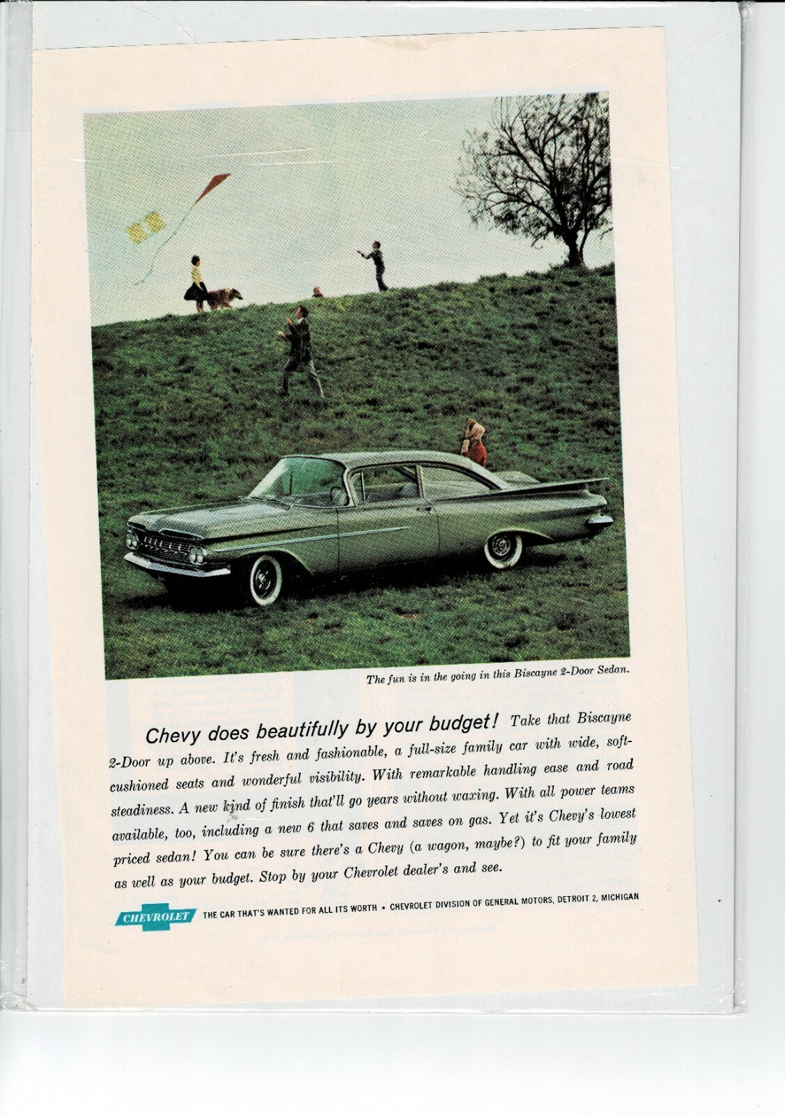 Vintage 1959 Chevy Green Biscayne 2 Door Sedan Chevrolet Magazine Print ...