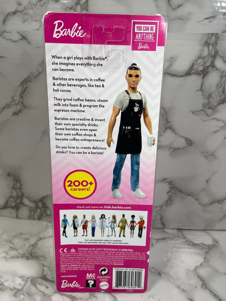 Mattel BARBIE KEN Doll You Can Be Anything Barista Coffee Careers Jobs ...
