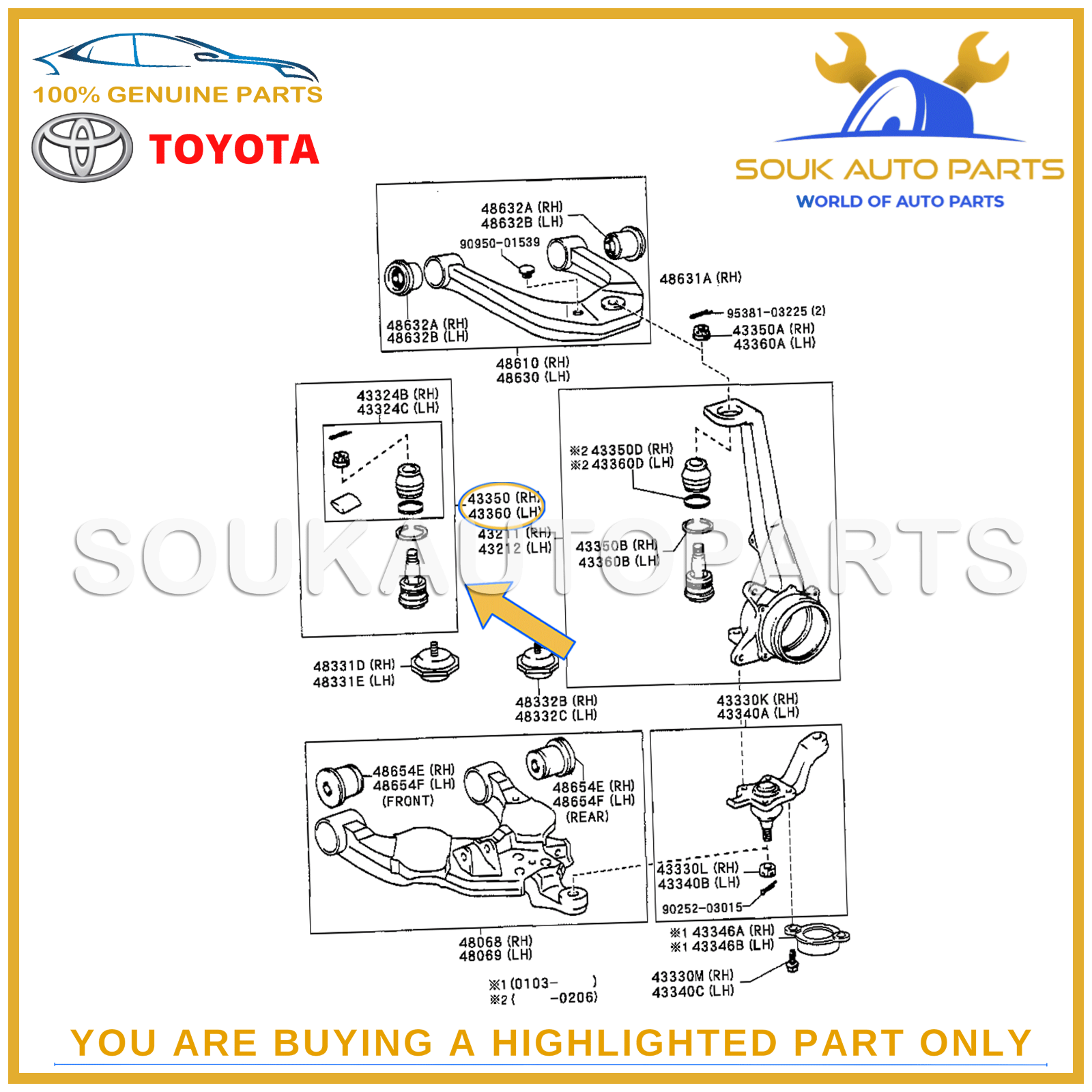 43310-39016 Genuine Toyota JOINT ASSY, FRONT UPPER BALL, RH/LH ...