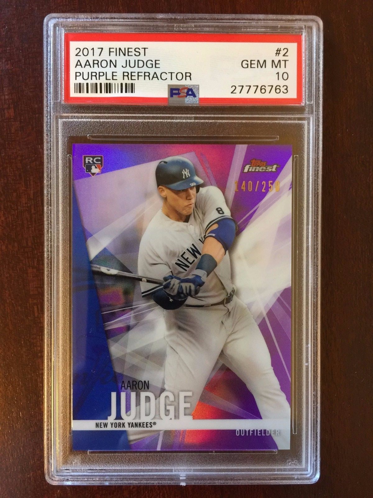 GEM ROOKIE! 2017 Finest AARON JUDGE #2 RC Purple Refr 140/250 PSA 10 ...