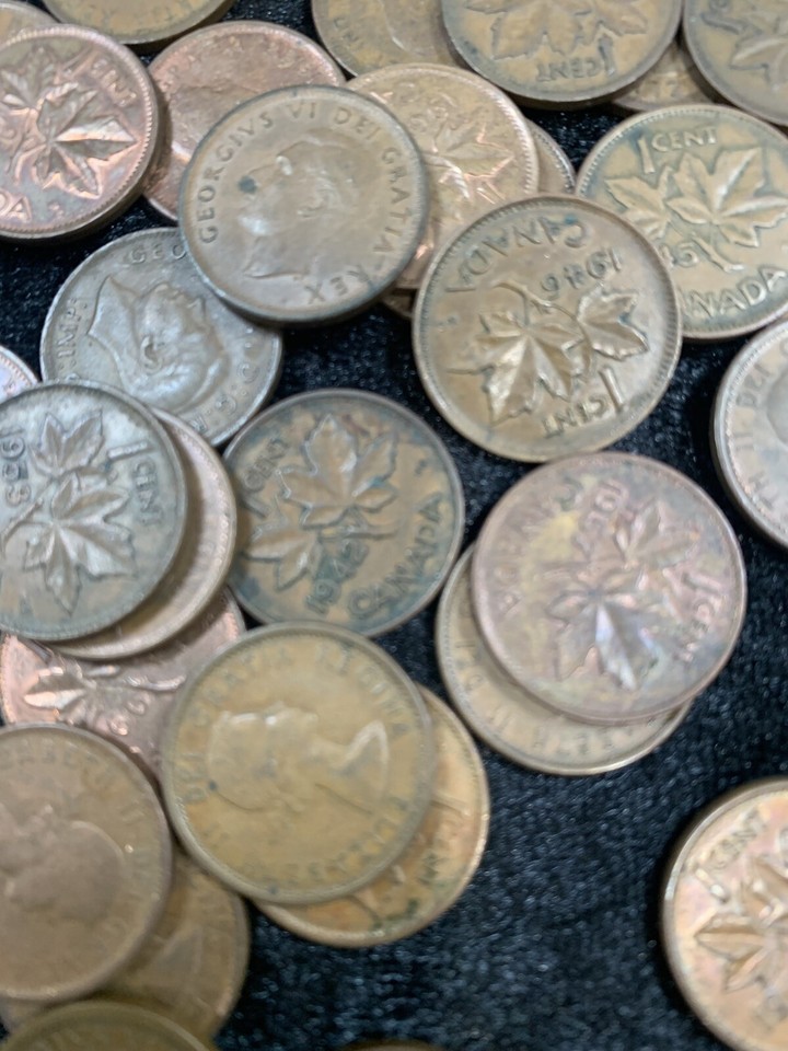 Canadian Penny Lot of 88 - Random 1 Cent Coin Collection - Copper 1930 ...