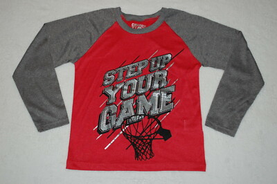 Boys L/S Athletic T-Shirt RED GRAY Basketball Net STEP UP YOUR GAME ...