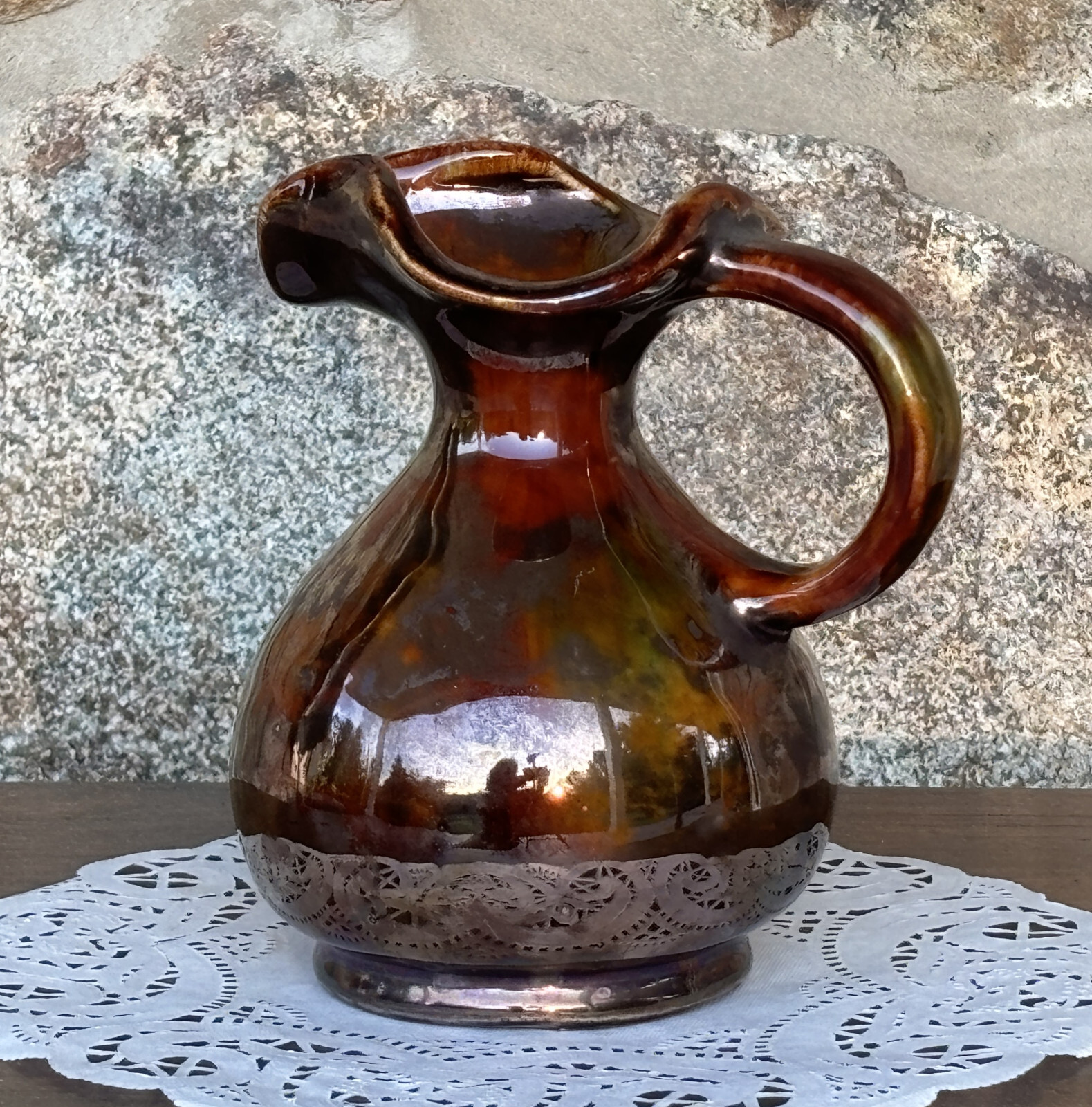 Metallic Copper Color Glazed Art Pottery Ceramic Ewer Pitcher - Vintage ...