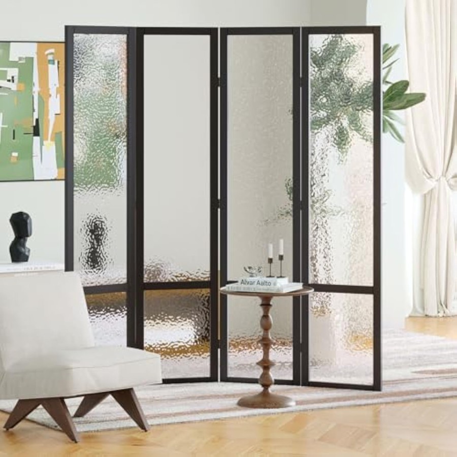 Acrylic Room Divider,4-Panel Freestanding Partition Screen, Frosted Tr ...