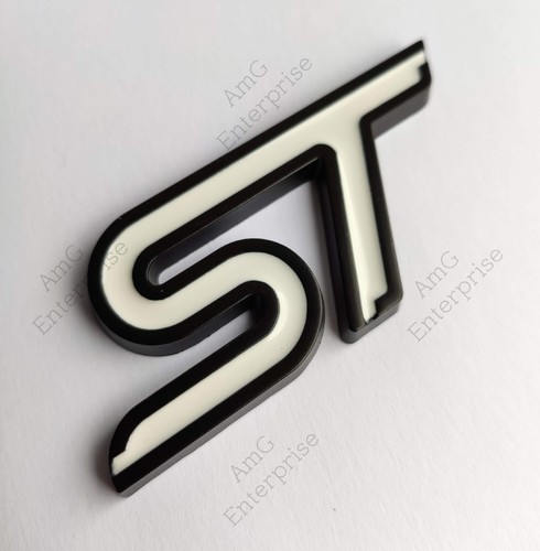 Blanc Brillant Noir St Badge Emblème pour Ford Fiesta Focus Puma ...