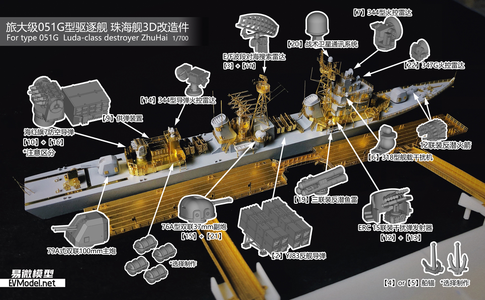 EVModel S051 1/700 Type 051G Luda-class Destroyer ZhuHai Model Kit New ...
