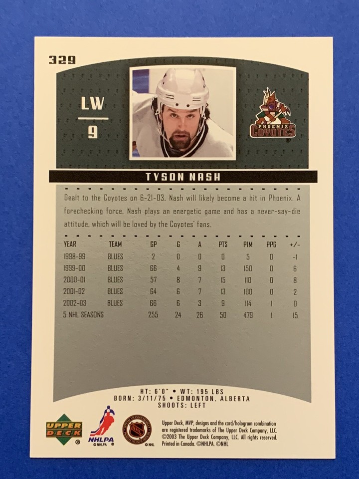 TYSON NASH Signed 2003-04 Upper Deck MVP #329 Phoenix Coyotes Autograph ...