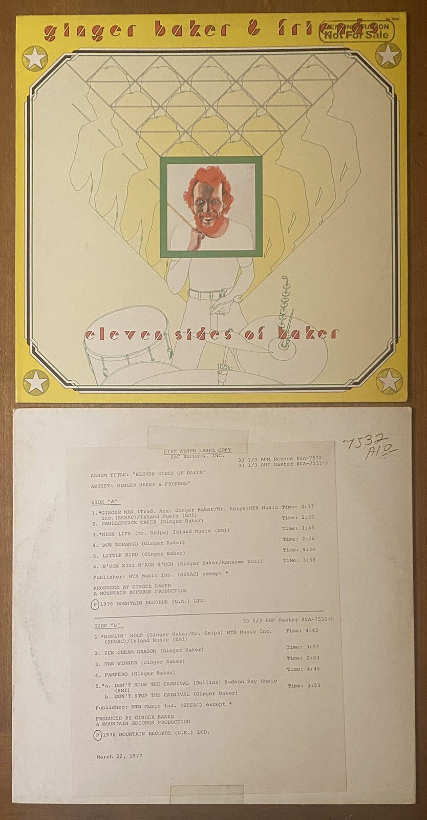 GINGER BAKER & FRIENDS Eleven Sides Of 1977 US Promo TEST PRESSING LP ...