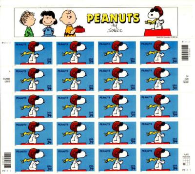 PEANUTS CHARLIE BROWN SNOOPY RED BARON 34¢ UNCUT STAMP SHEET #3507 2000 ...