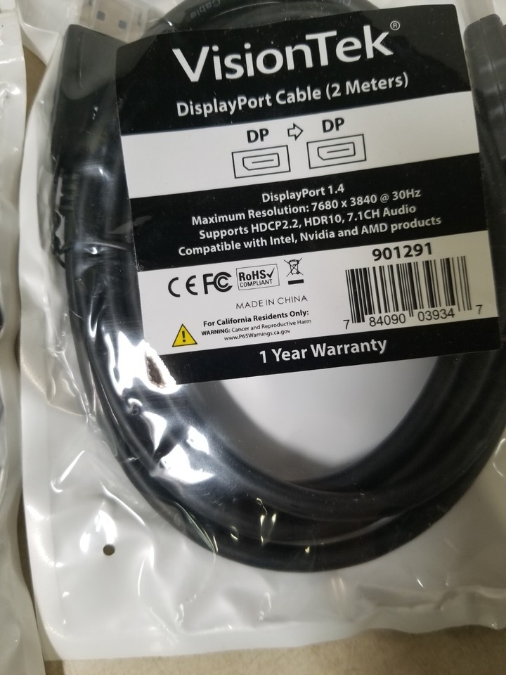 Lot Of 2 Visiontek VisionTek - DisplayPort Cable - 2 Meters 901291 | eBay