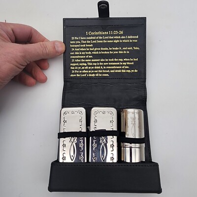 Travel Corinthians 11:23:26 Communion kit 3 pc Silvertone Black Snap ...