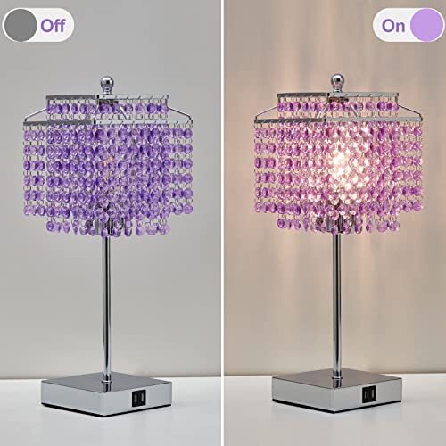 Purple Bedside Crystal Table Lamp Set of 2, Touch Control Purple, 2 ...