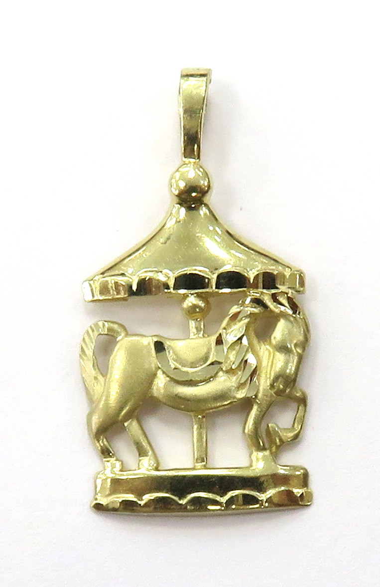14K Yellow Gold Carousel Horse Charm Necklace Pendant… - Gem