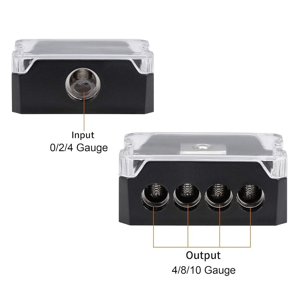 2Pcs Power Ground Amp Distribution Block 0/2/4 Gauge Input 4/8/10 Gauge ...