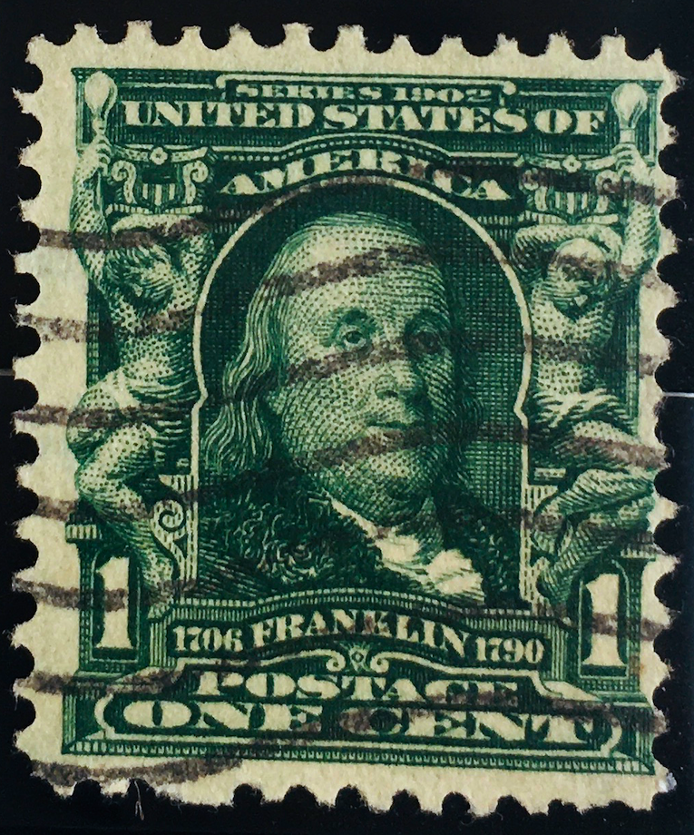 1902 Benjamin Franklin Stamp One Cent Green 1706 ~ 1790 Scott# 300 US ...