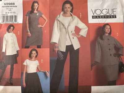 Vogue Wardrobe Sewing Pattern 2988 Women's Jacket, Top, Dress, Skirt ...